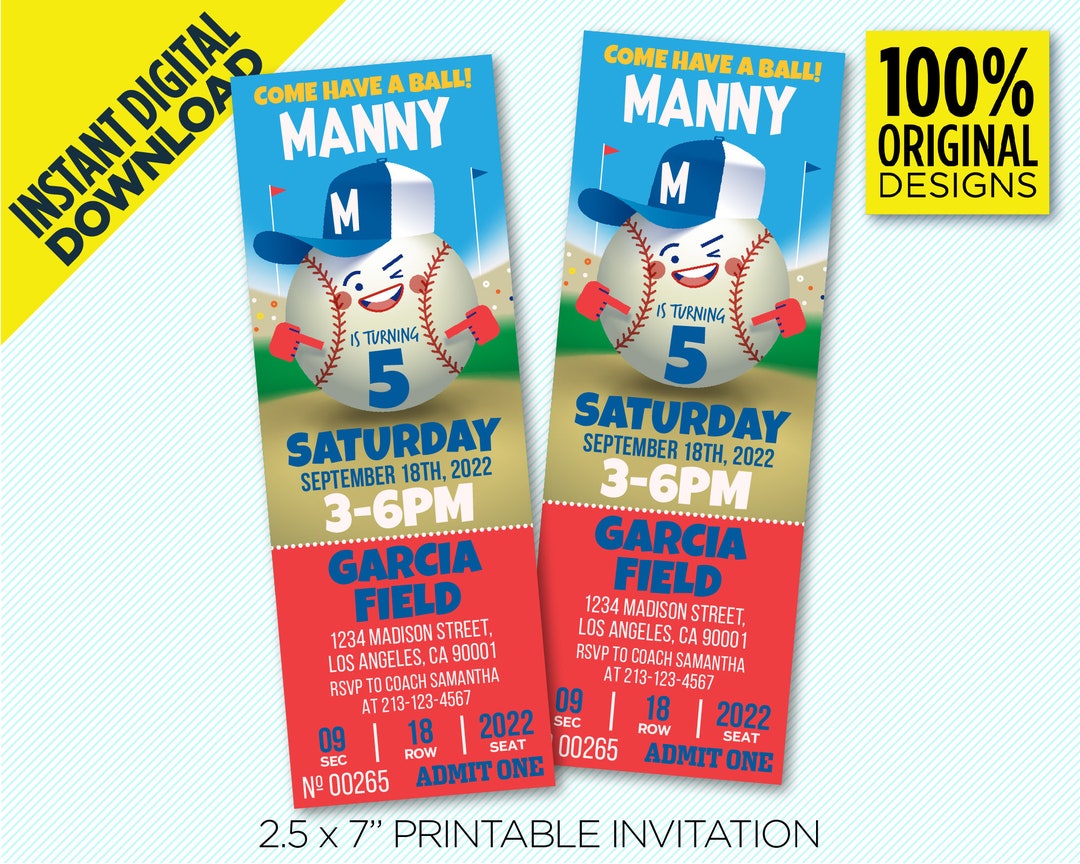 Los Angeles Dodgers Ticket Birthday Party Printable Invitation, LA ...