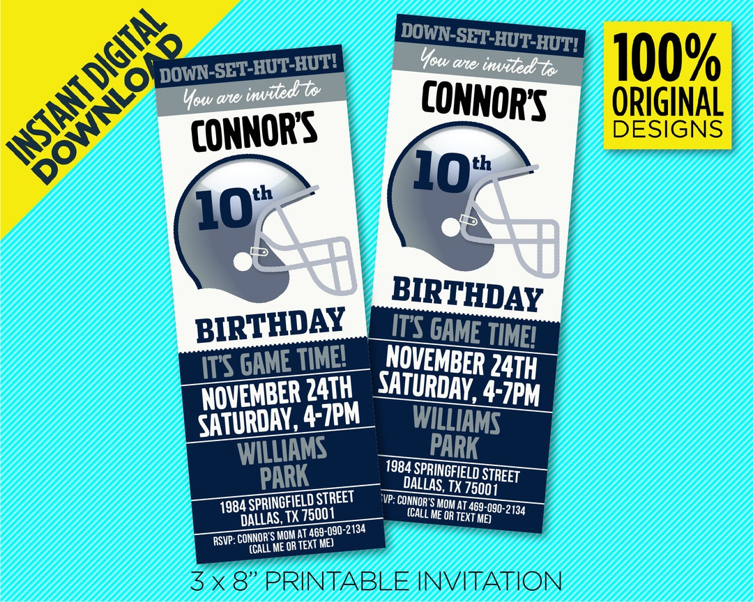 Dallas Football Team Birthday Party Printable Ticket Invitation ...