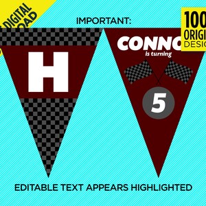 Race Car Party Printable Triangle Banner | F1 Racing Birthday Party ...