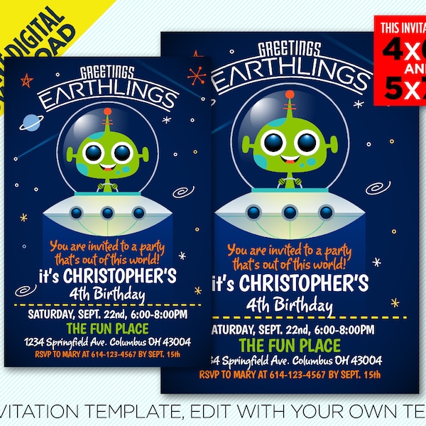 Earthlings Birthday Invitation - Etsy