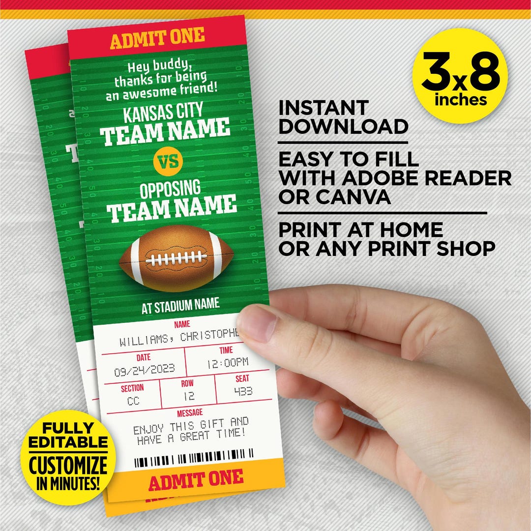 Kansas City Colors Football Team Printable Surprise Game Ticket | Red ...
