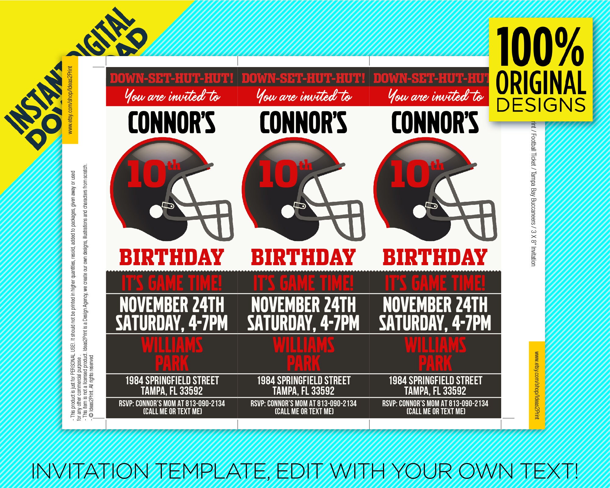 Tampa Bay Football Team Birthday Party Printable Invitation - Tampa Bay ...