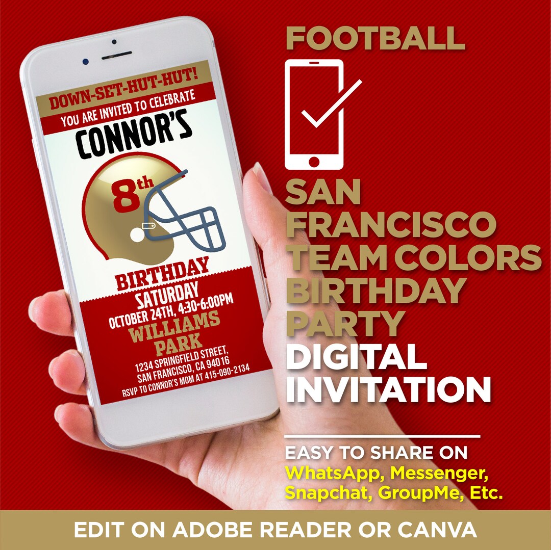 San Francisco Football Birthday Party Digital Invitation (editable With ...