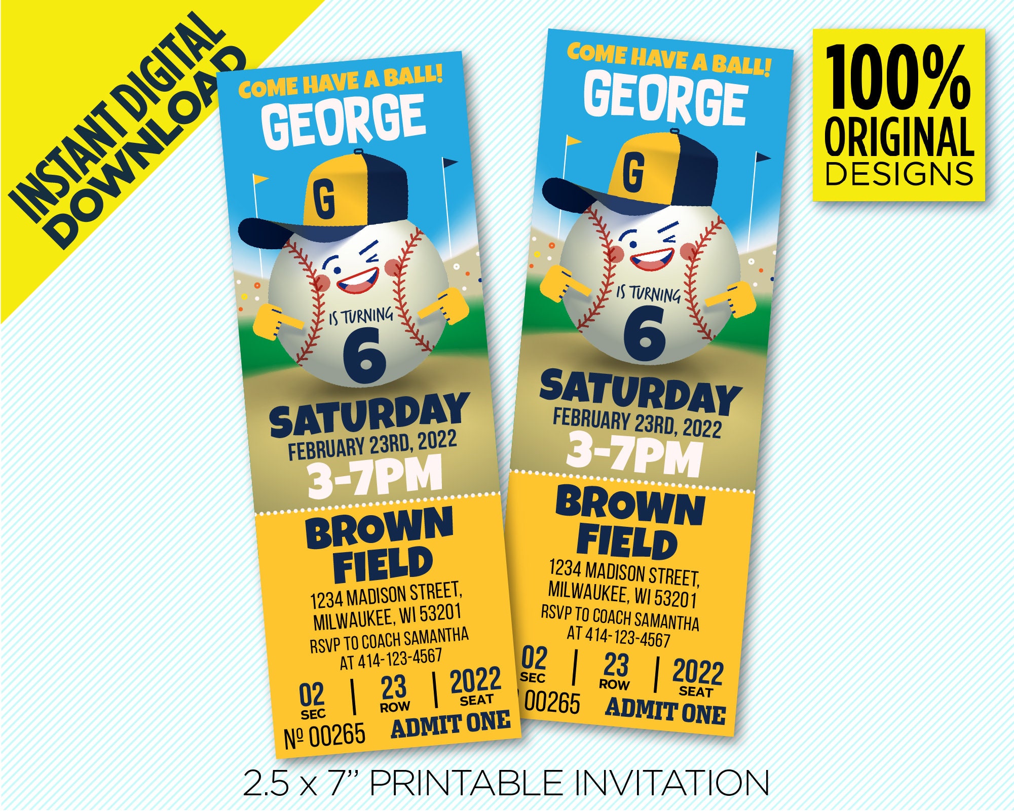 Milwaukee Brewers Ticket Birthday Party Printable Invitation, Brewers ...