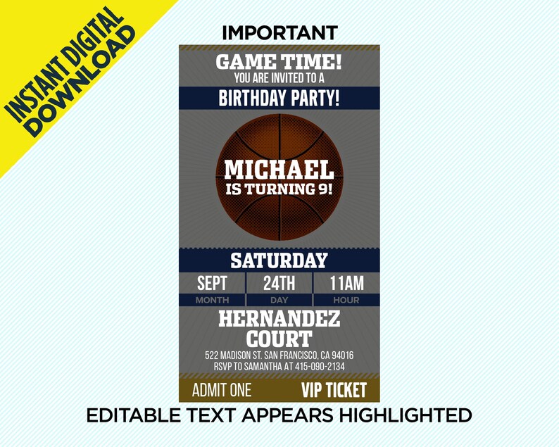 Golden State Basketball Team Colors Birthday Party Digital Invitation ...