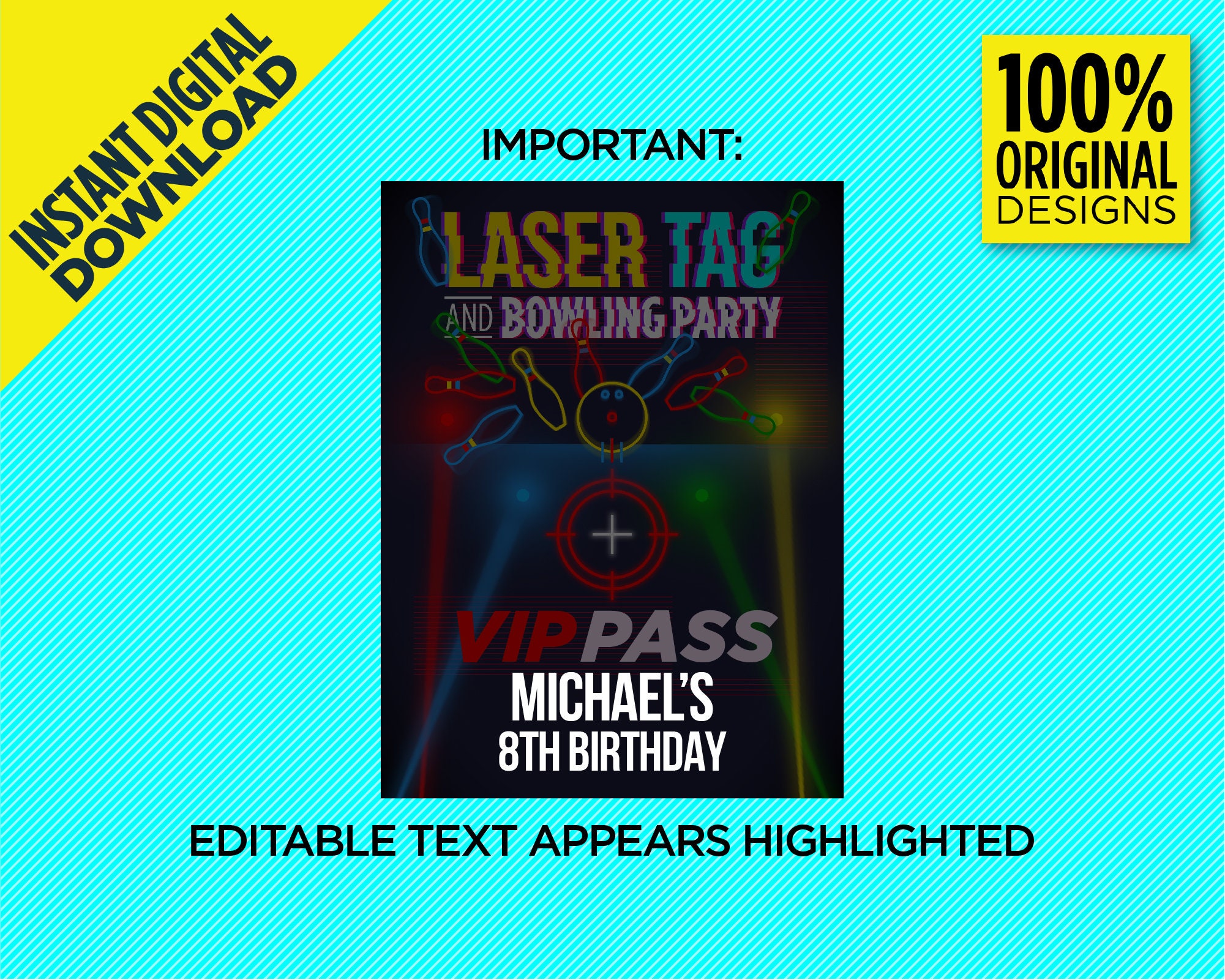 Laser Tag and Bowling Party VIP Pass 3 X 4 / 2.2 X 3.4 - Etsy