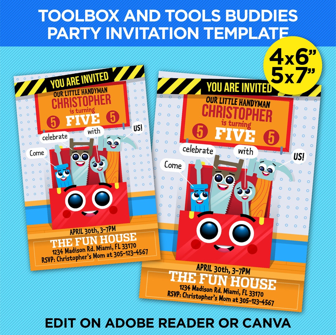 Toolbox and Tools Buddies Birthday Party Printable Invitation ...