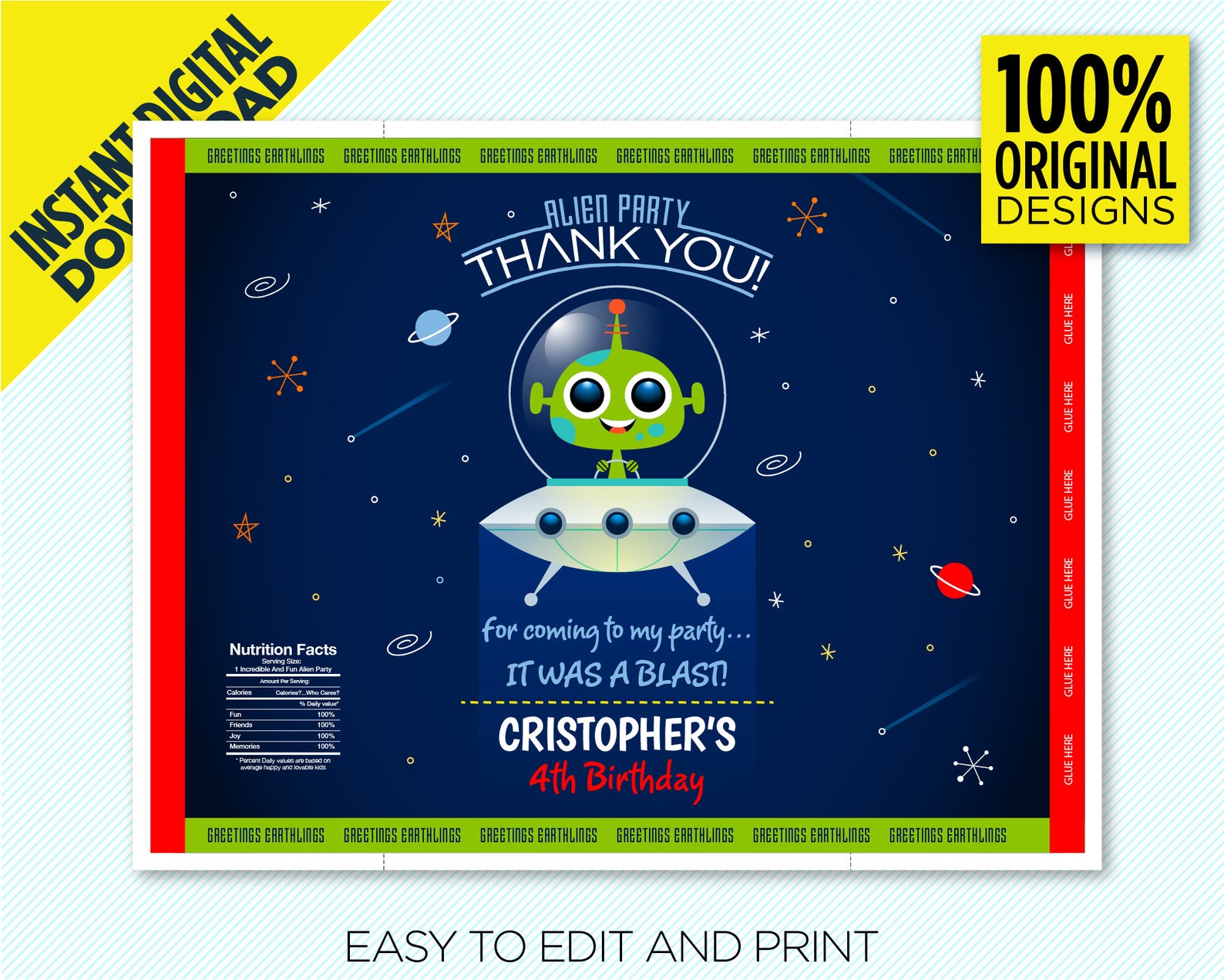 Space Alien Party Printable Chip Bag Ideal for 1oz Chip Bag - Etsy