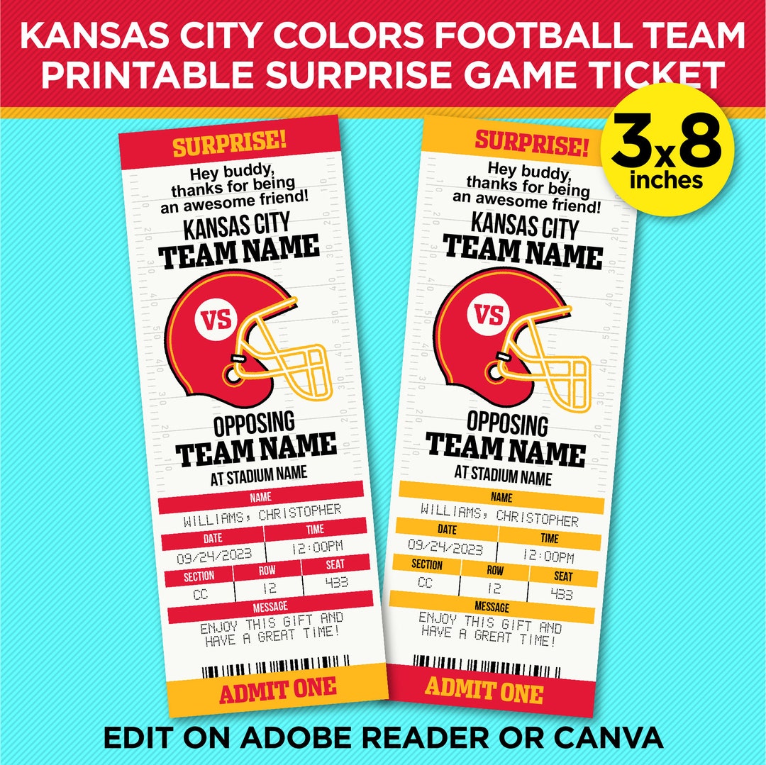 Kansas City Colors Football Team Printable Surprise Game Ticket - KC ...