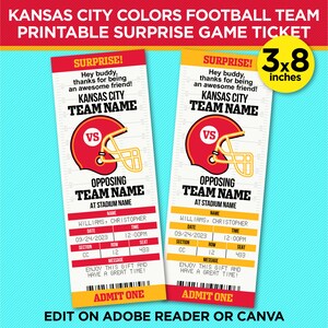 Kansas City Colors Football Team Printable Surprise Game Ticket - KC ...
