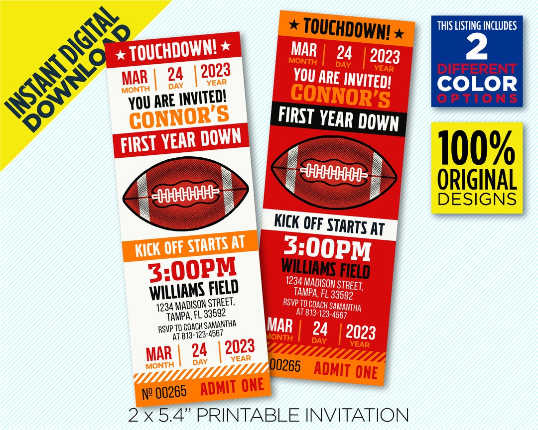 Tampa Bay Buccaneers First Year Down, Printable Invitation, Football ...