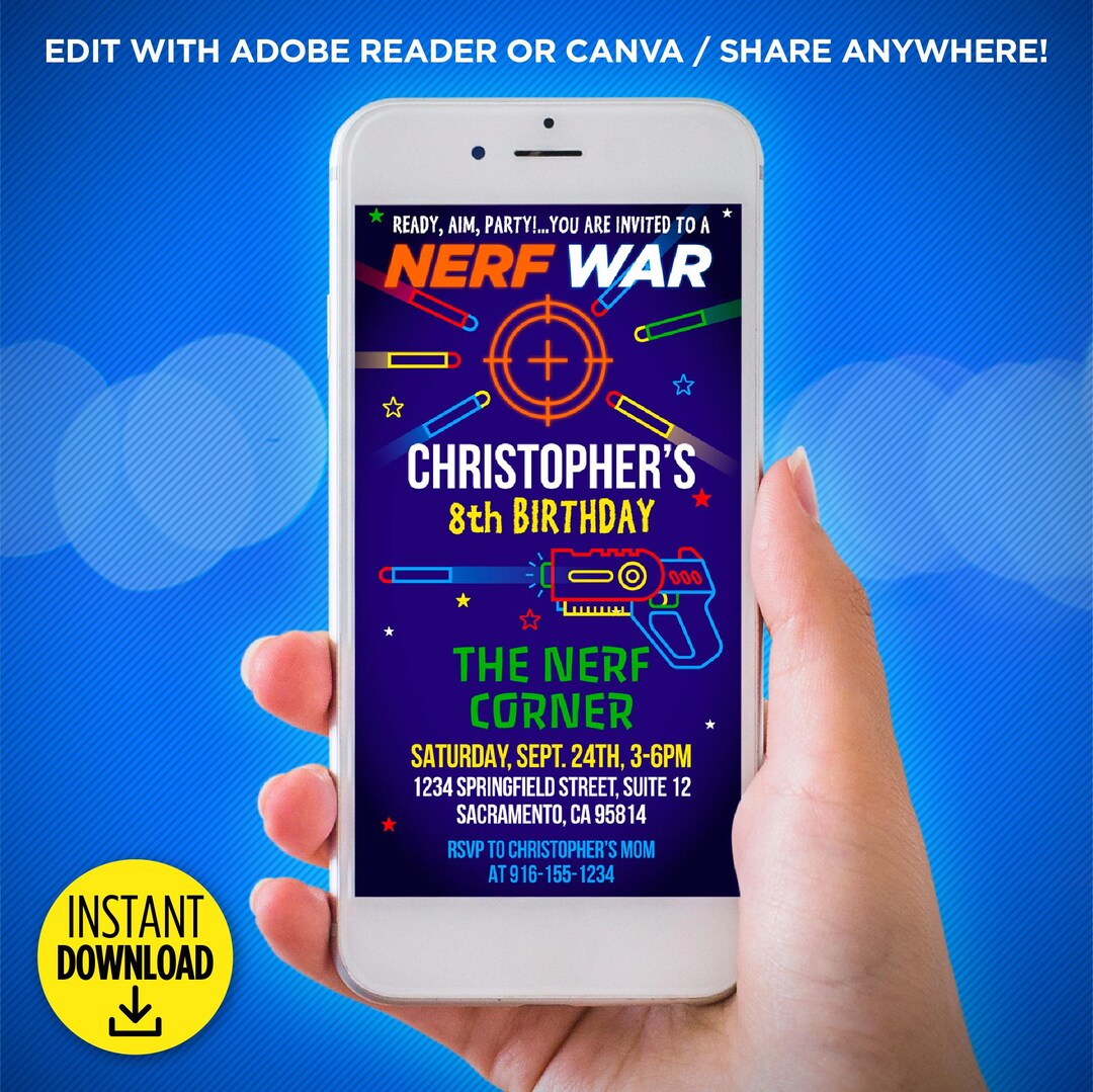 Nerf War Birthday Invitation | Editable Dart Party Invite | Digital - Etsy