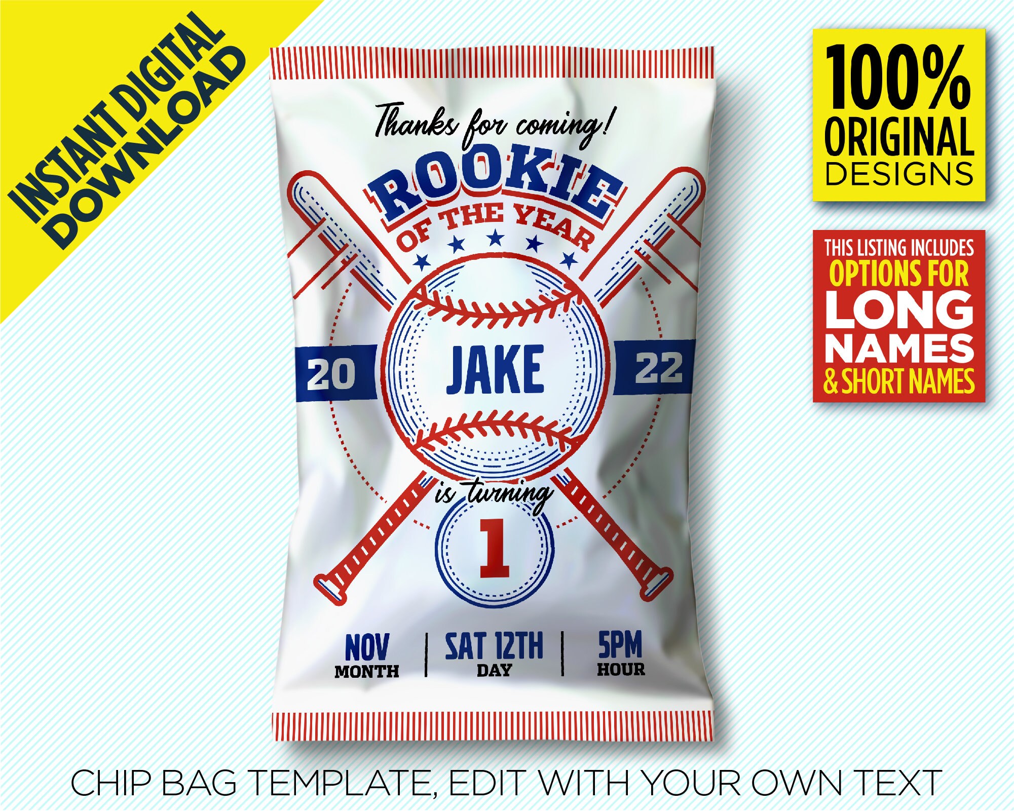 Rookie of the Year Printable Chip Bag Ideal for 1oz Chip Bag - Etsy