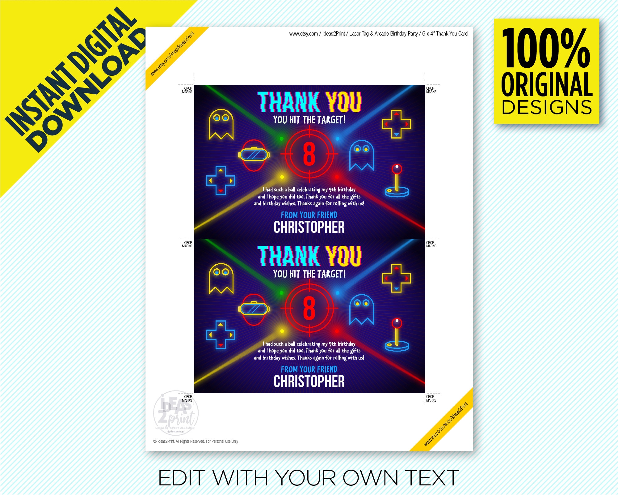 Laser Tag and Arcade Thank You Card 6 X 4 Laser Tag - Etsy