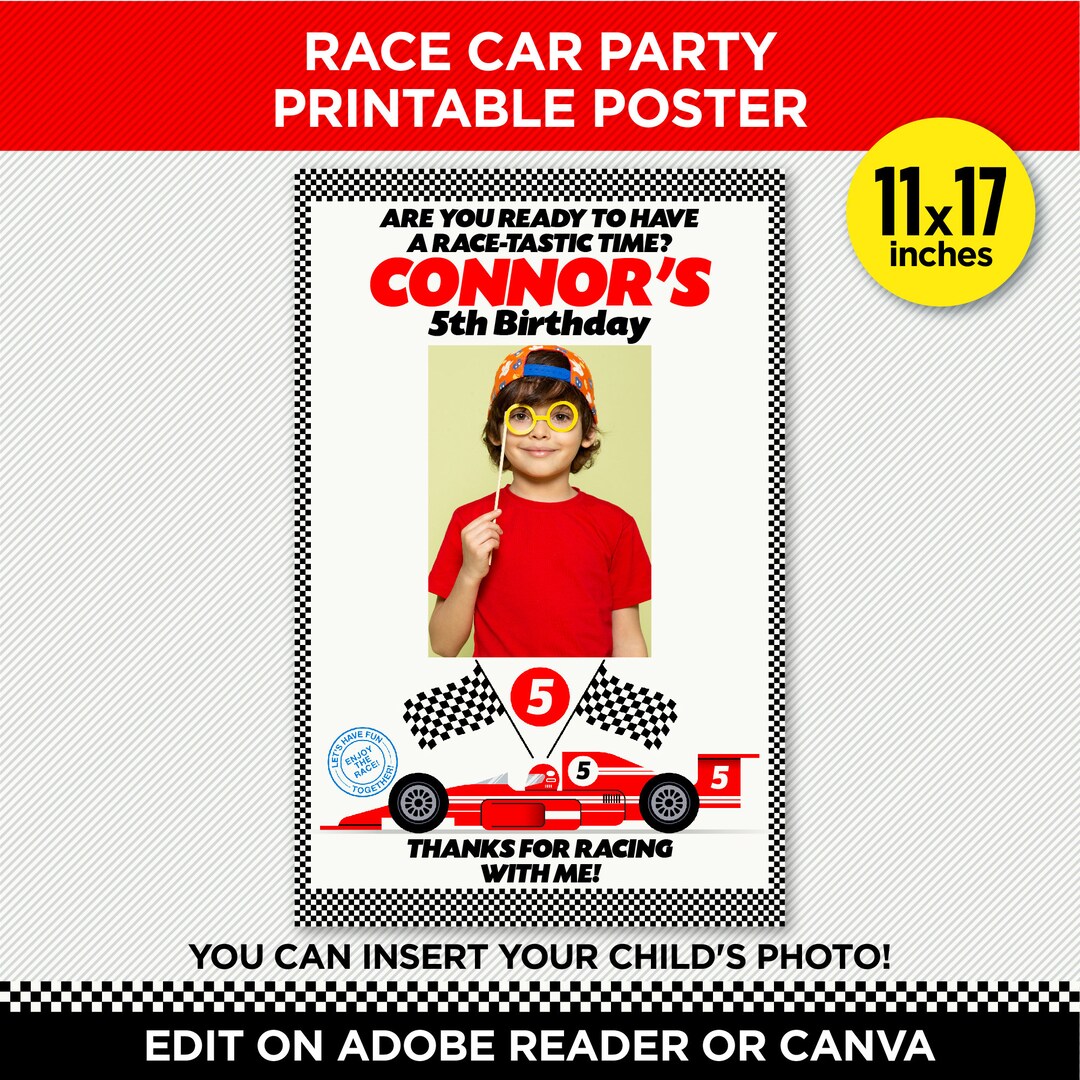 Race Car Birthday Party Printable 11x17" Poster | F1 Decorations | You ...