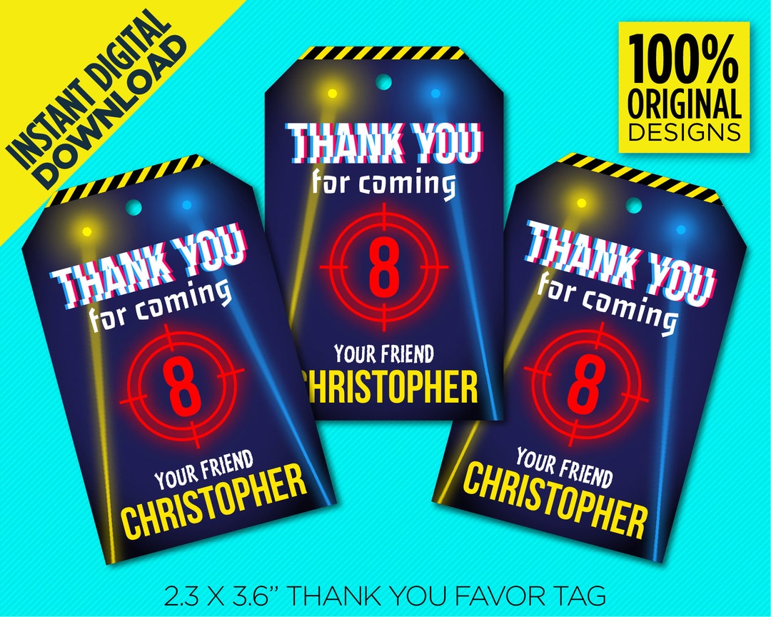 Laser Tag Thank You Favor Tag, 2.3 X 3.6" Laser Tag Birthday Party ...