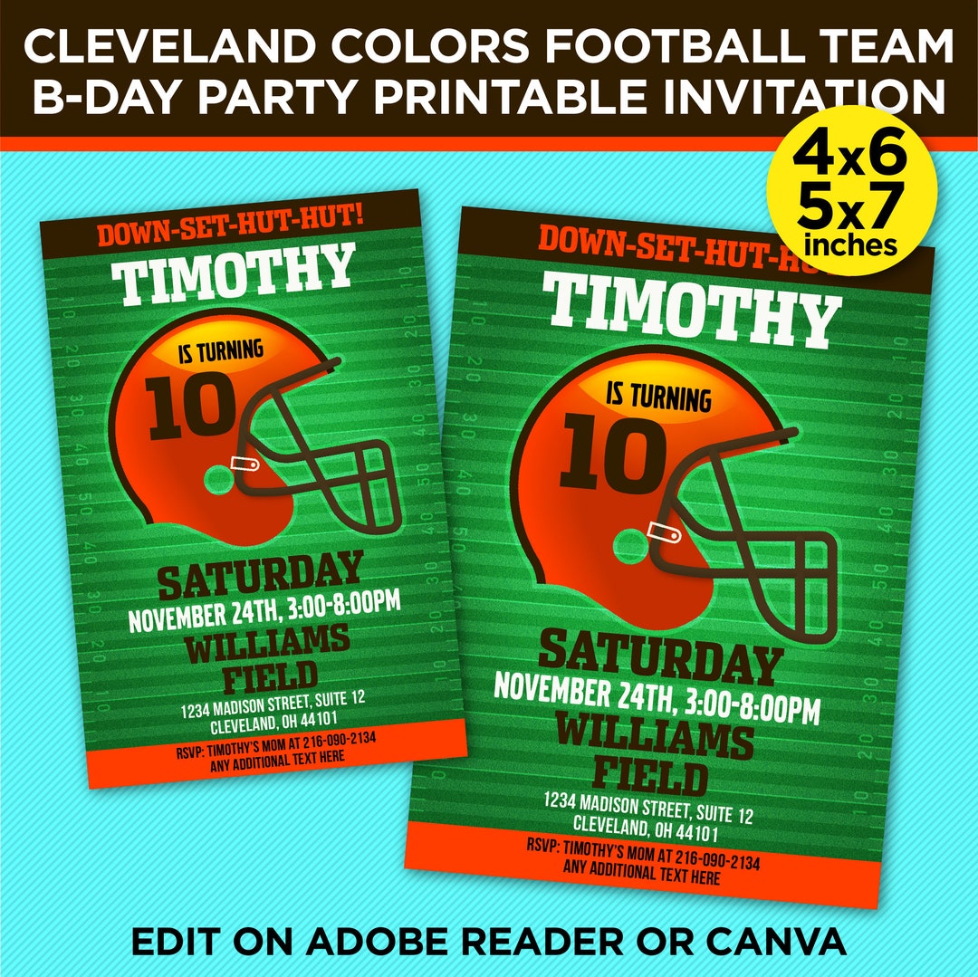Cleveland Colors Football Team Birthday Party Printable Invitation ...