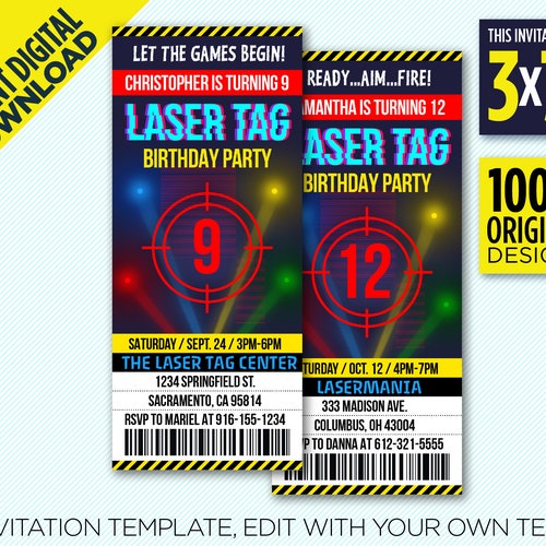 Laser Tag Ticket Invitation Birthday Party instant Download - Etsy