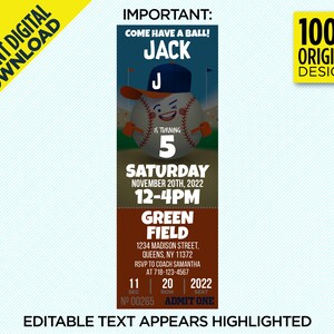 New York Mets Ticket Birthday Party Printable Invitation, NY Mets ...