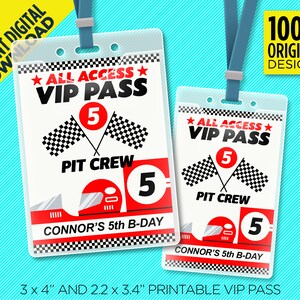 Race Car Party Printable All Access VIP Pass Pit Crew Pass Badge ...