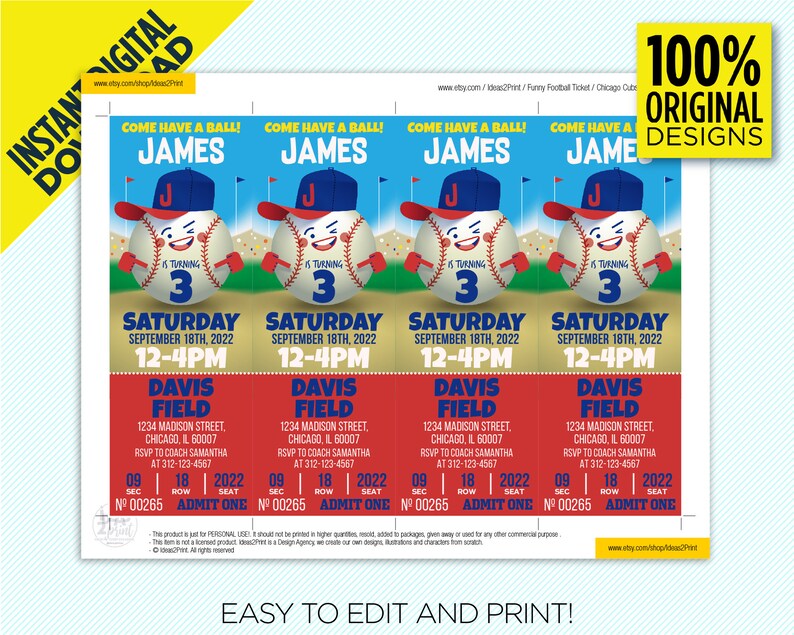 Chicago Cubs Ticket Birthday Party Printable Invitation, Cubs Baseball ...