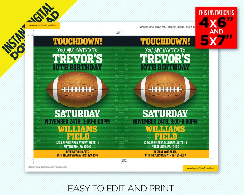 Pittsburgh Football Birthday Invitation | Gold & Black | Editable in ...