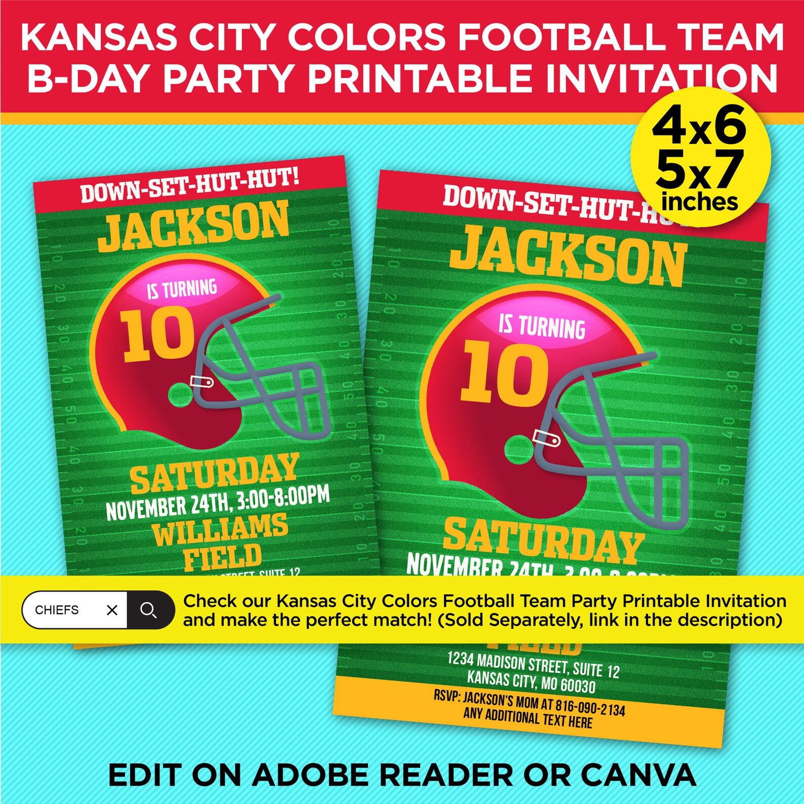 Kansas City Colors Football Team Printable Ticket Invitation - Red ...
