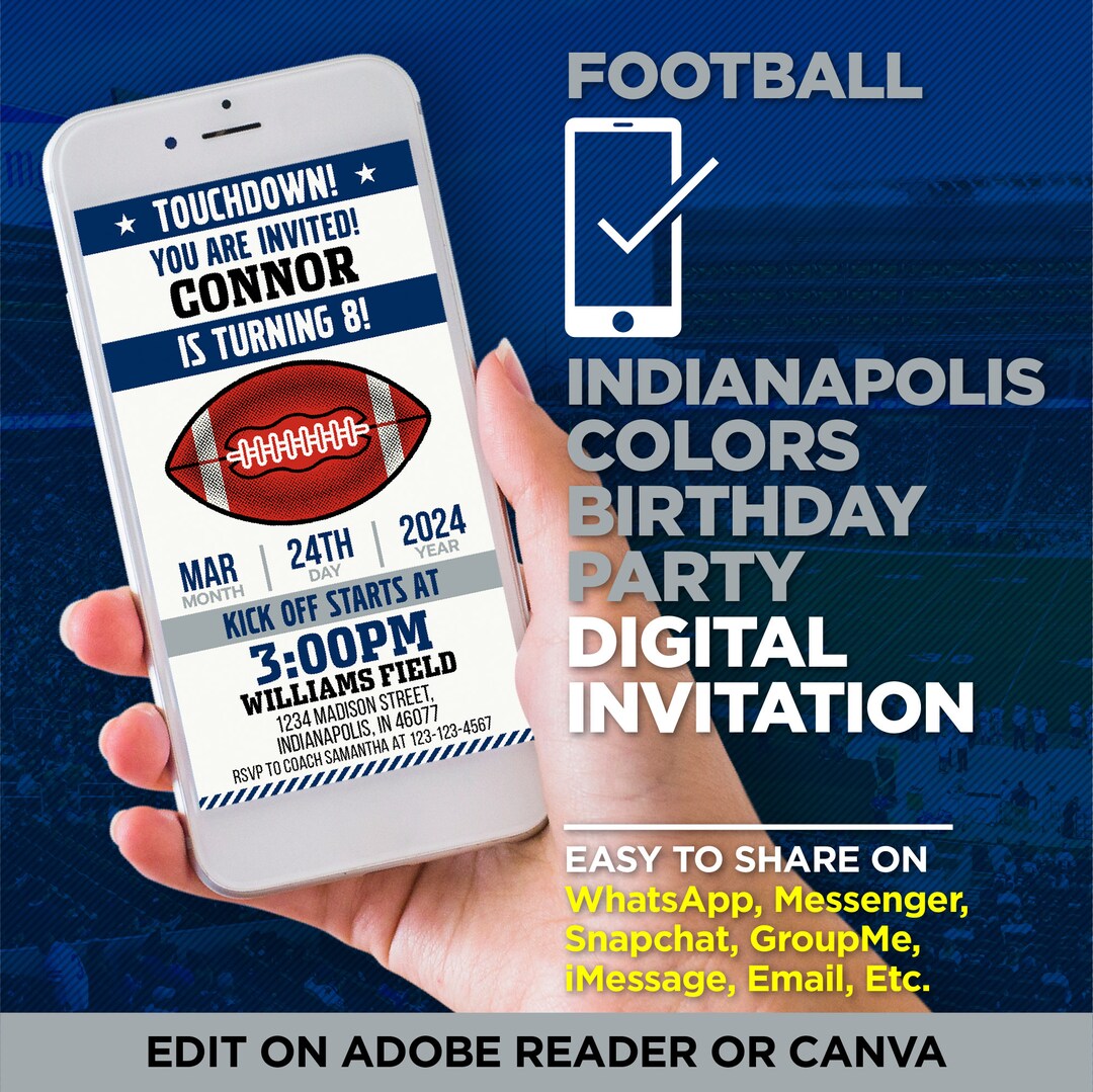 Indianapolis Colors Football Team Birthday Party Digital Invitation ...