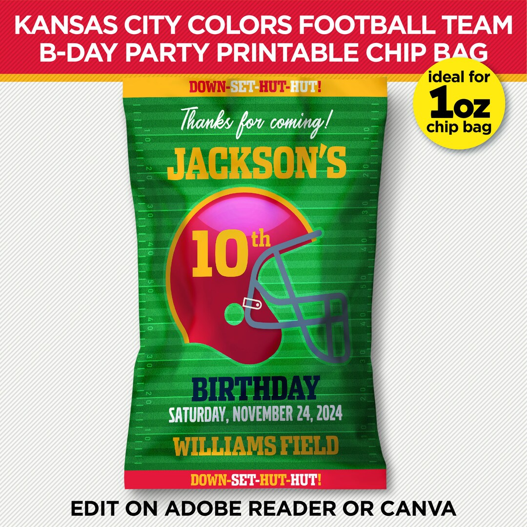Kansas City Football Chip Bag – Printable Party Favor (editable Pdf ...