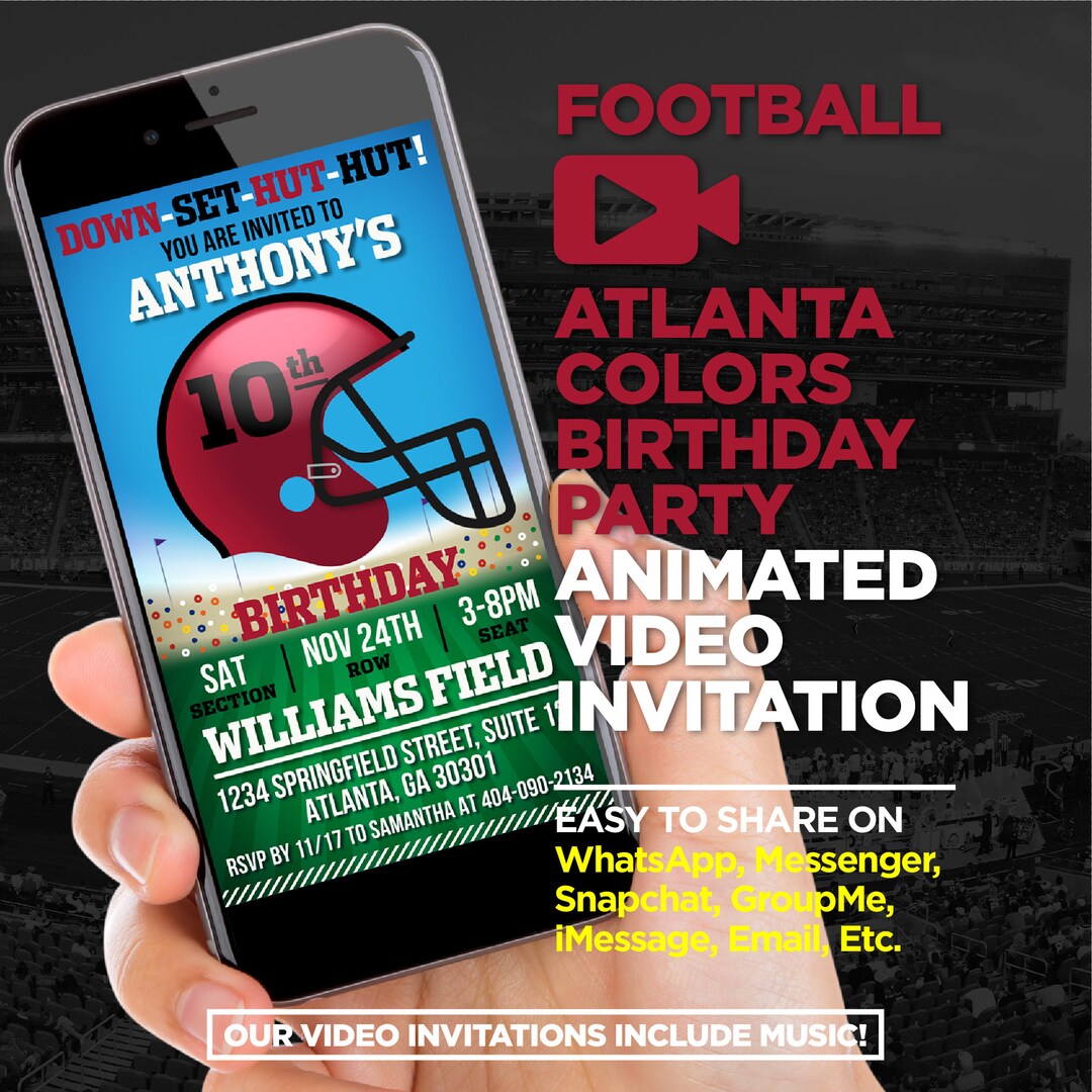 Atlanta Colors Football Team Birthday Party Animated Video Invitation ...