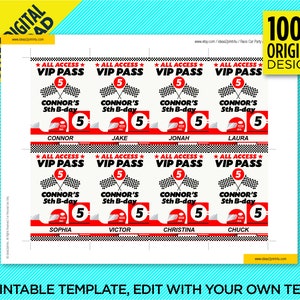 Race Car Party Printable All Access VIP Pass | Pit Crew Pass Badge ...