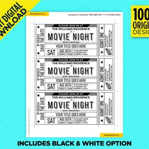Movie Night Printable Ticket Invitation - Vintage Style Template - 5 ...