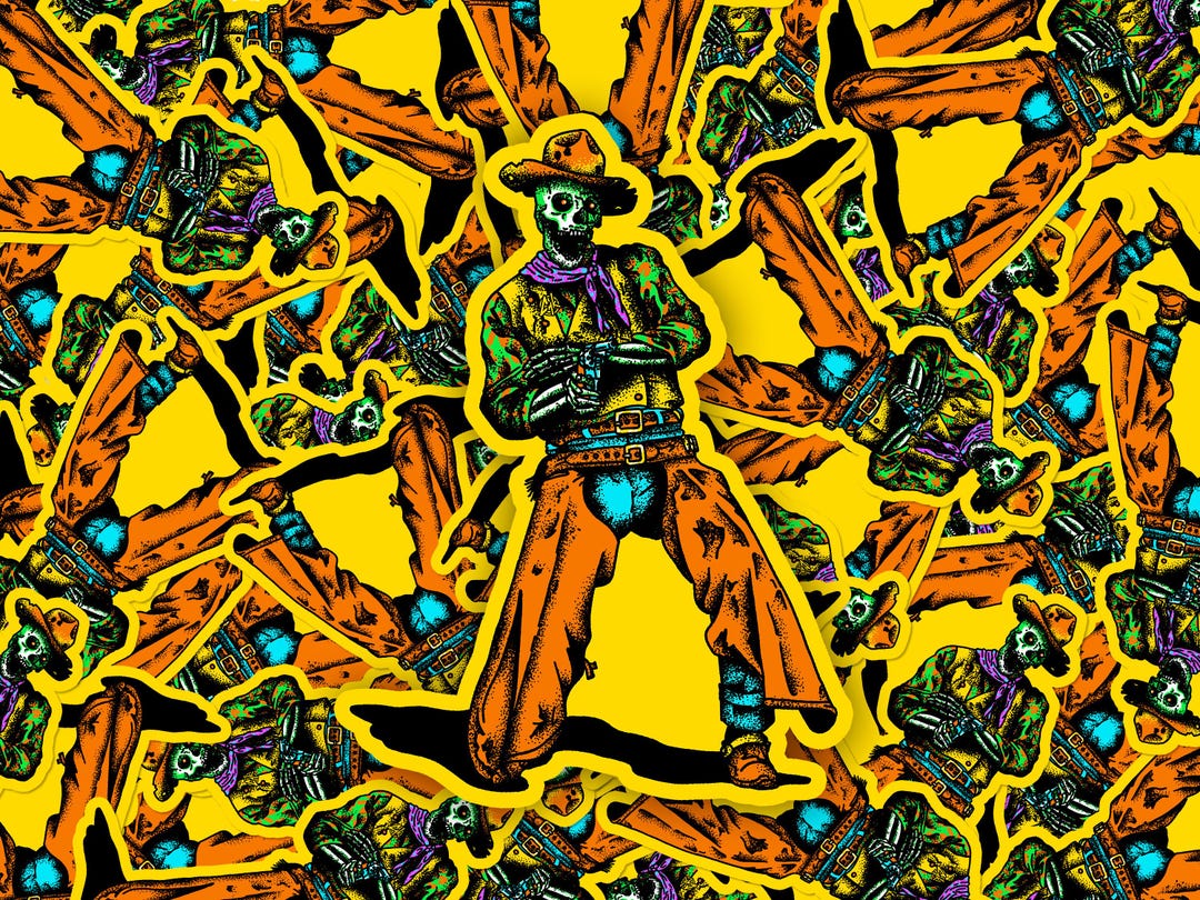 Undead Redemption, Western Style Vinyl Stickers, Spooky Cowboy Skeleton ...