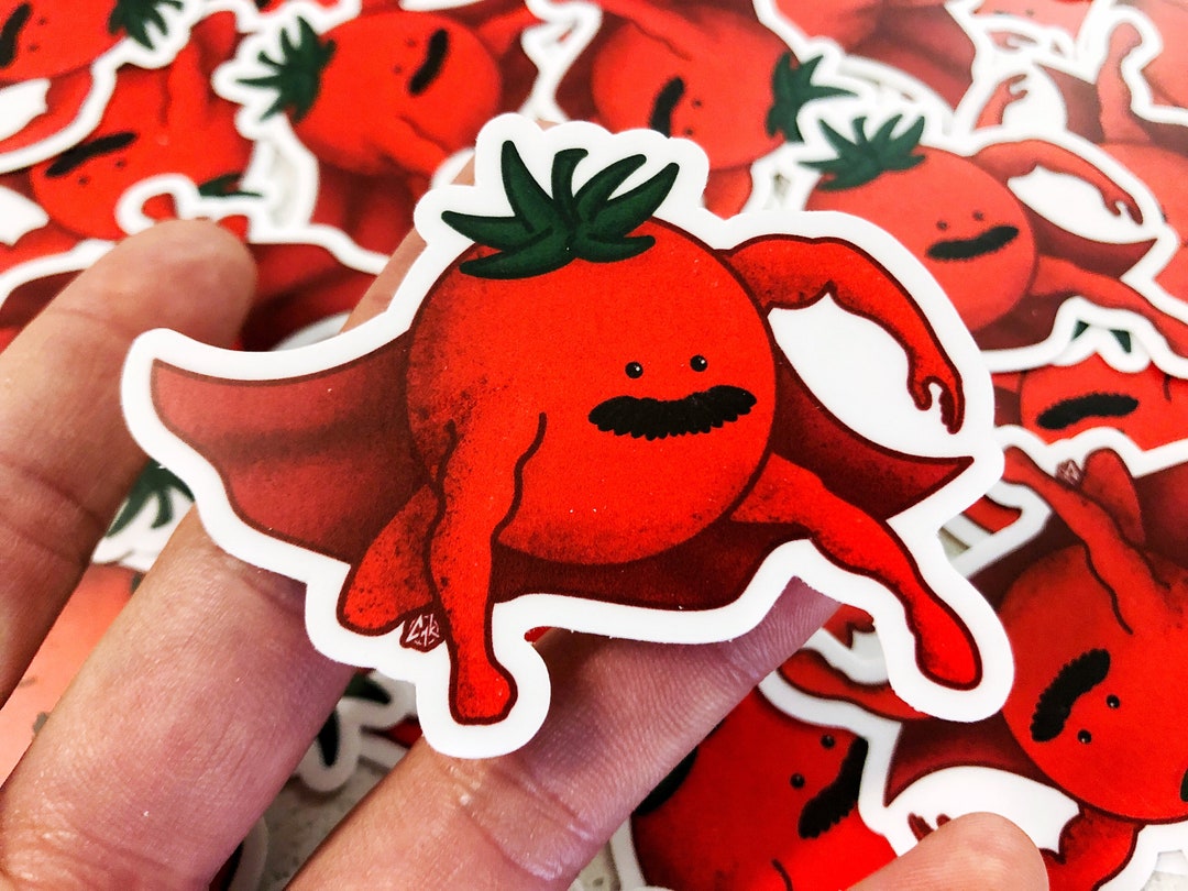 Super Tomato Man Vinyl Sticker, Mustachioed Food Fighter, Food Art ...