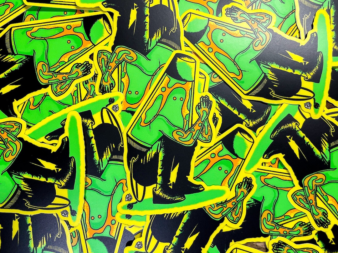 Lava Lamper Vinyl Sticker, Neon Yellow and Green Lava Lamp Character ...
