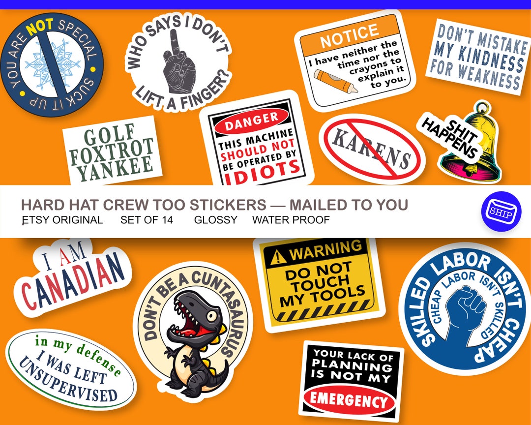 HARD HAT Swearing Sticker Set Danger, Canadian, Cuntasaurus & More 14 ...