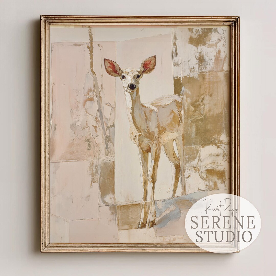 Serene Forest Deer Wall Art – Soft Neutral Rustic Decor, Calming Pastel ...