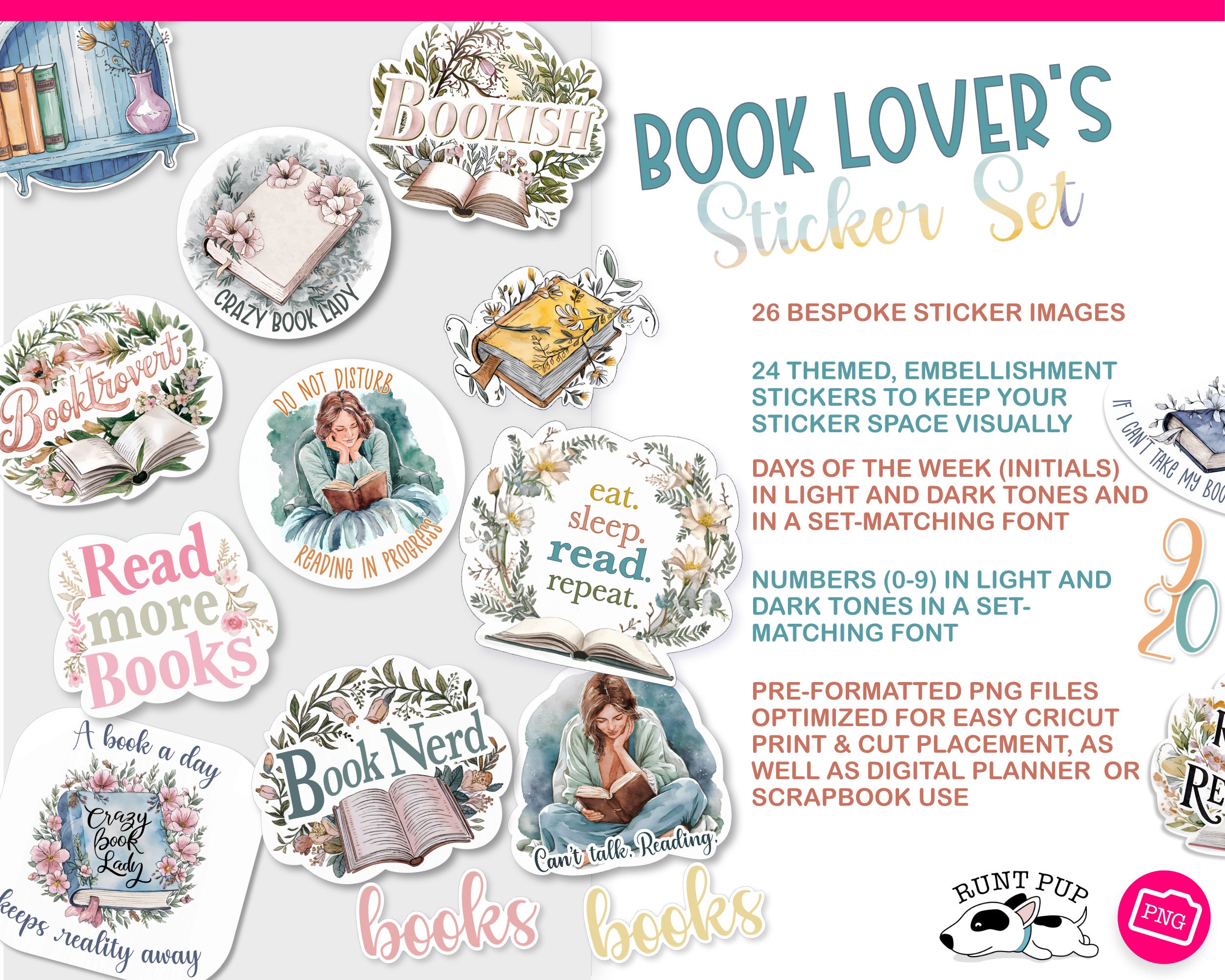 BOOK LOVERS STICKERS to Print Digital Stickers for Journals, Kindle ...