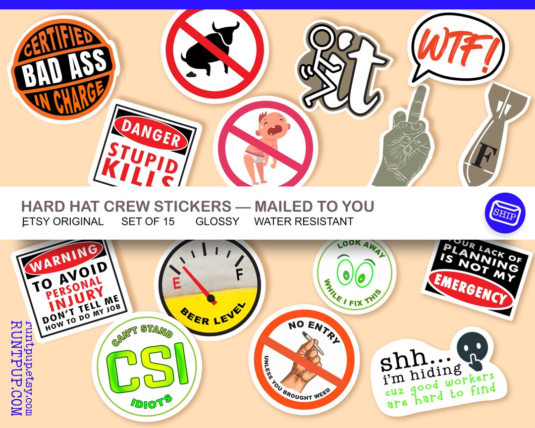 HARD HAT Swearing Sticker Set F It, F Bomb, Beer Level & More 15 ...