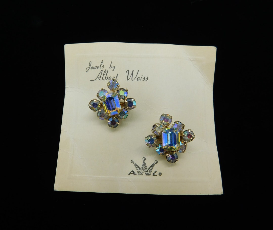 1960's Weiss Aurora Borealis Scatter Pins in Diamond Shape on Original ...