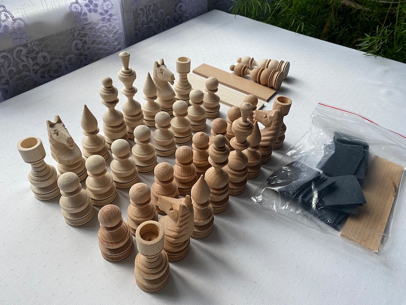 Unfinished Wooden Chess Pieces Set: Hand Carved, Unpainted (32+2) - Etsy