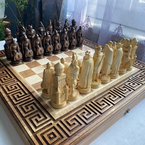 Medieval Wooden Chess Pieces Set: Unique Carved Chessmen - Etsy
