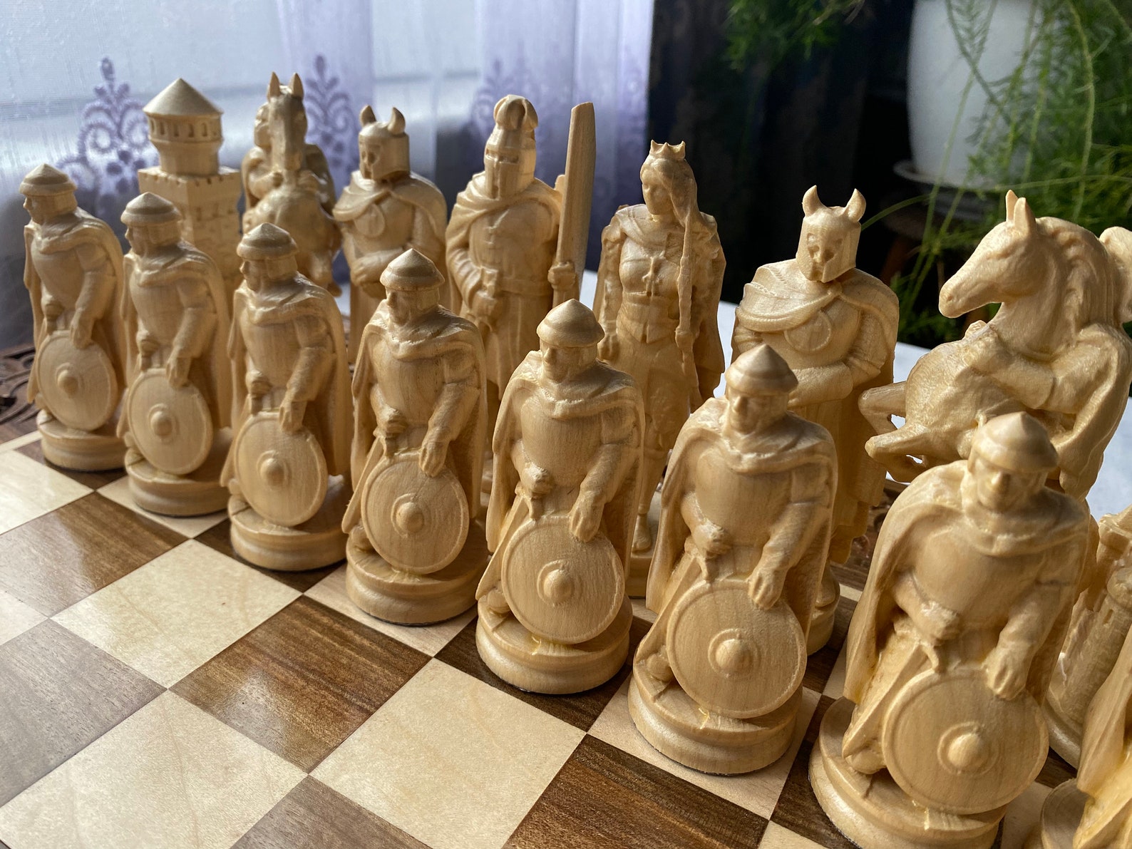 Medieval Chess Pieces, Wooden Chess Pieces Set, Unique Chess Set, Gift ...