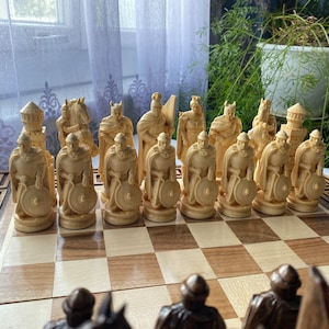 Medieval Wooden Chess Pieces Set: Unique Carved Chessmen - Etsy