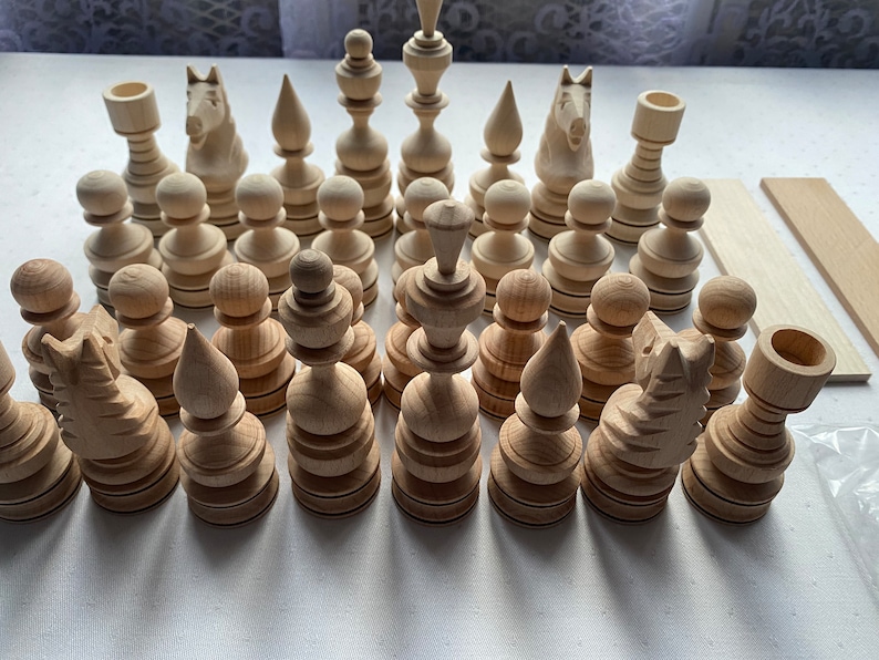 Unfinished Wooden Chess Pieces Set: Hand Carved, Unpainted (32+2) - Etsy