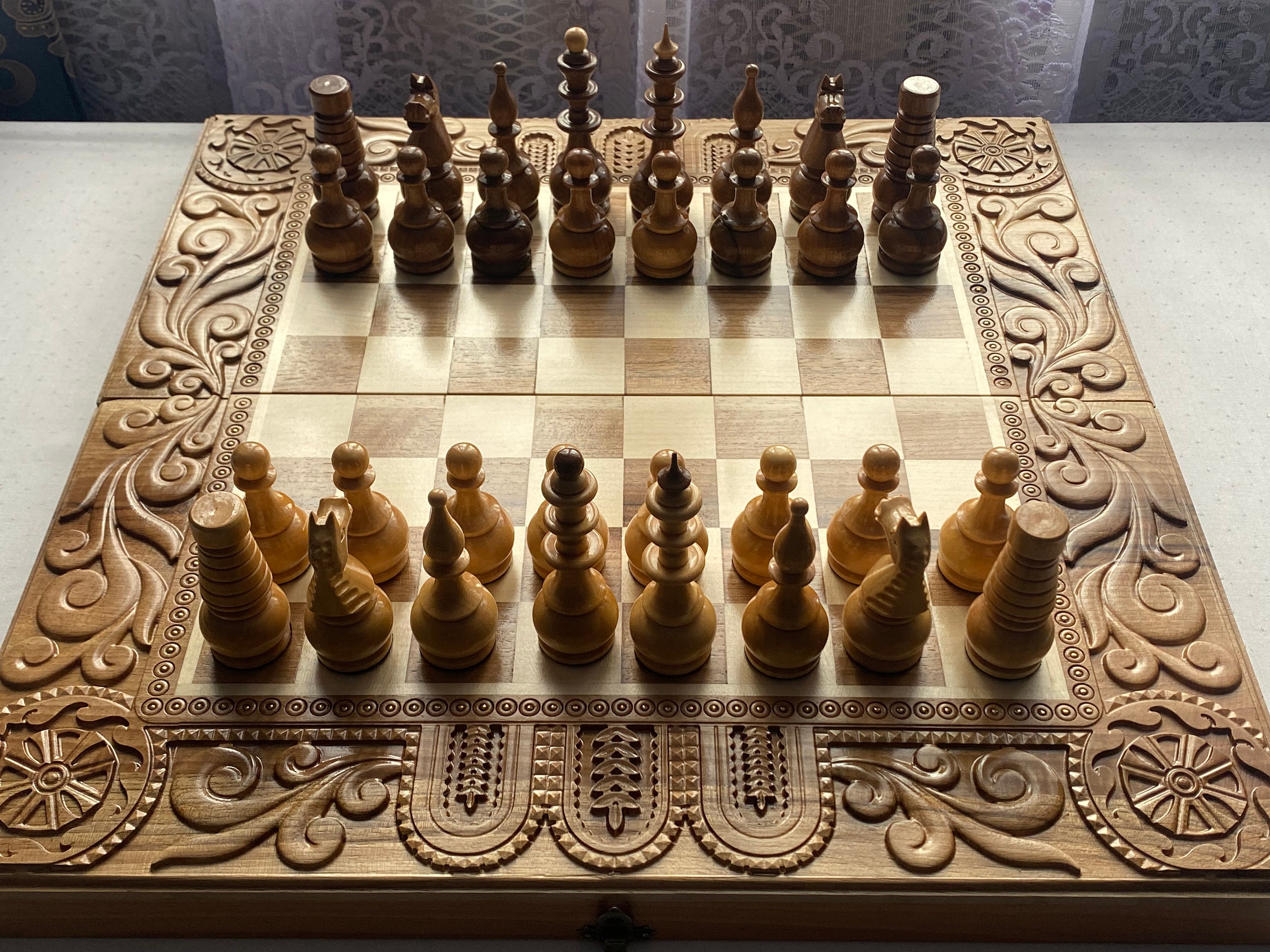 Wooden Chess Pieces, Chess Set Wood, Hand Carved Chess, Large Folding ...