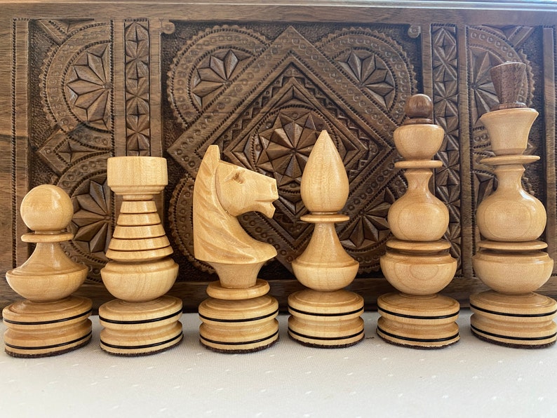Wooden Chess Pieces, Chess Set Wood, Wooden Chess Set Handmade, Hand ...