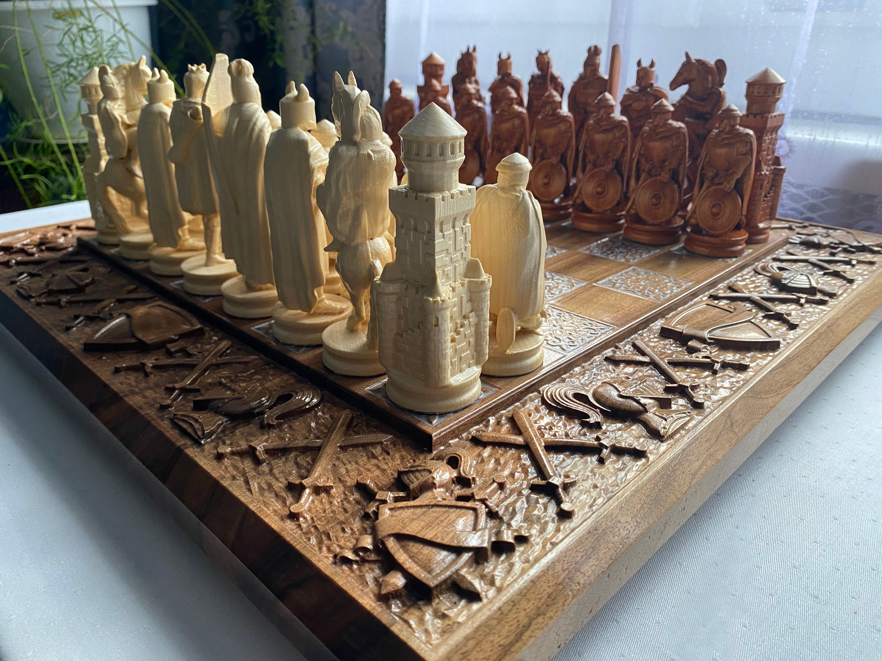 Medieval Chess Board, Wooden Chess Pieces Set, Unique Chess, Gift for ...