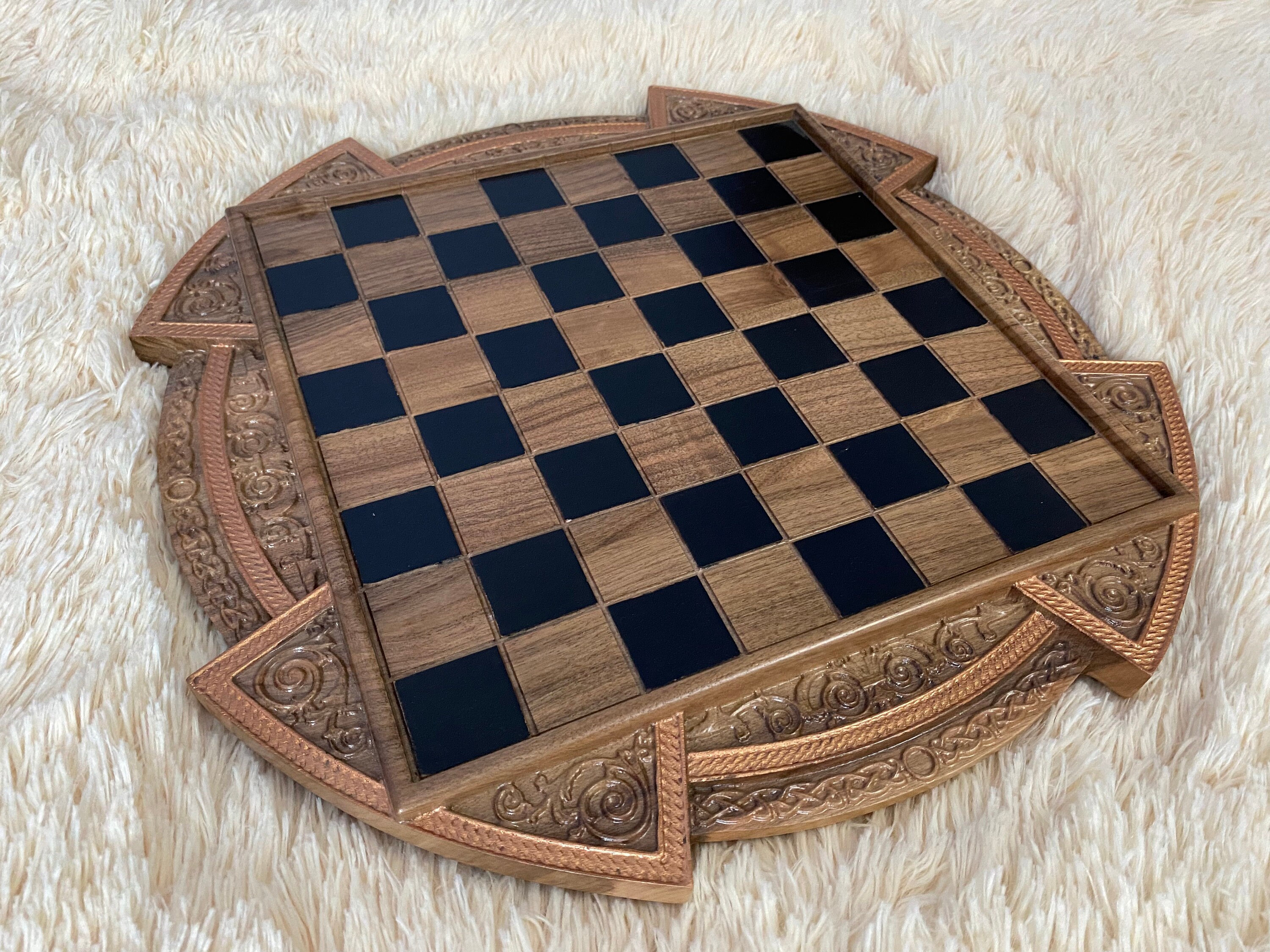 Walnut Chess Set, Round Chessboard, Travel Mini Chess Board, Checker ...
