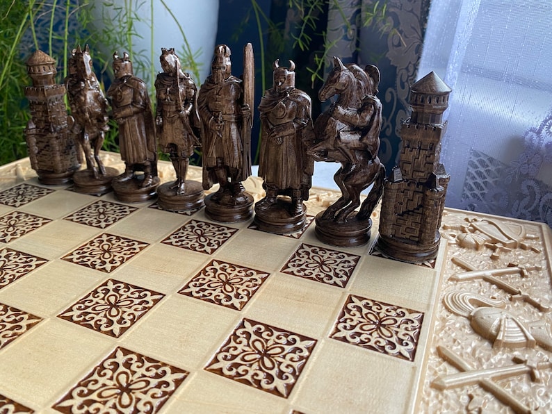 Medieval Wooden Chess Set: Unique Chess Board & Pieces - Etsy